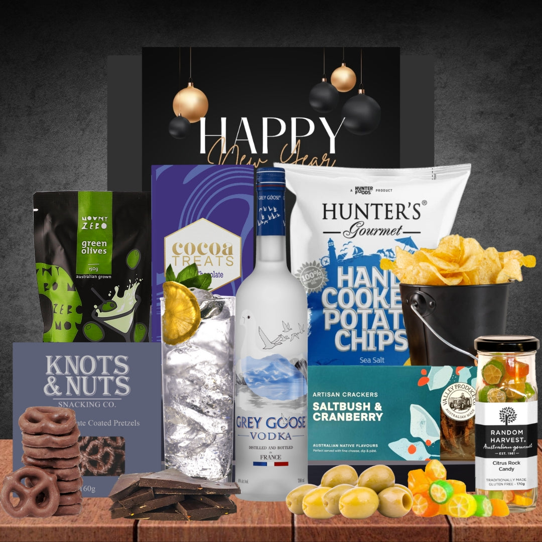 Vodka & Snacks New Year Hamper – Gift Hampers Melbourne